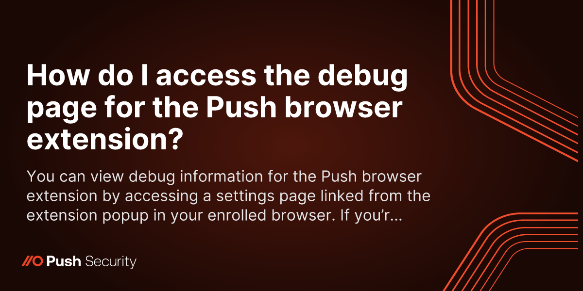How do I access the debug page for the Push browser extension?